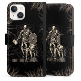 DeinDesign iPhone 14 Handy Klapph&uuml;lle Handyh&uuml;lle aus Kunst Leder schwarz Flip Case Wikinger Vikings Tv Show Designs Sideflip mit Lasche