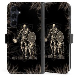 DeinDesign Galaxy A55 5G Handy Klapph&uuml;lle Handyh&uuml;lle aus Kunst Leder schwarz Flip Case Tv Show Designs Wikinger Vikings Sideflip mit Lasche
