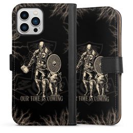 DeinDesign iPhone 13 Pro Max Handy Klapph&uuml;lle Handyh&uuml;lle aus Kunst Leder schwarz Flip Case Wikinger Vikings Tv Show Designs Sideflip mit langer Lasche