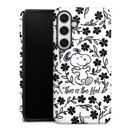 DeinDesign Galaxy S24+ Handy Panzer Handyh&uuml;lle robuste Outdoor H&uuml;lle Schutzh&uuml;lle gl&auml;nzend Peanuts Flowers Snoopy Tough Case