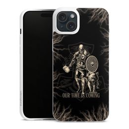 DeinDesign iPhone 15 Plus Handy Silikon H&uuml;lle Case wei&szlig; Handyh&uuml;lle Wikinger Vikings Tv Show Designs Silikon Case
