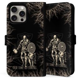 DeinDesign iPhone 16 Pro Handy Klapph&uuml;lle Handyh&uuml;lle aus Kunst Leder schwarz Flip Case Wikinger Vikings Tv Show Designs Sideflip mit Lasche