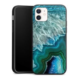 DeinDesign iPhone 12 Handy Premium Silikon H&uuml;lle Handyh&uuml;lle schwarz Case Blue Stone Marble Silikon Premium Case