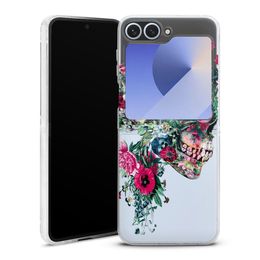 DeinDesign Galaxy Z Flip 6 Handy Hard Case Schutzh&uuml;lle transparent Smartphone Handy H&uuml;lle Flower Totenkopf Riza Peker Hard Case