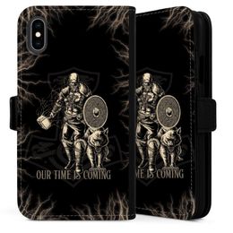 DeinDesign iPhone Xs Handy Klapph&uuml;lle Handyh&uuml;lle aus Kunst Leder schwarz Flip Case Wikinger Vikings Tv Show Designs Sideflip mit langer Lasche