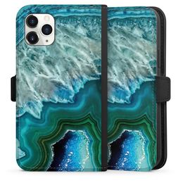 DeinDesign iPhone 11 Pro Handy Klapph&uuml;lle Handyh&uuml;lle aus Kunst Leder schwarz Flip Case Stone Blue Marble Sideflip mit Lasche