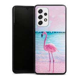 DeinDesign Galaxy A33 5G Handy Slim Case extra d&uuml;nn Silikon Handyh&uuml;lle schwarz H&uuml;lle Tropical Flamingo Beach Silikon Slim Case