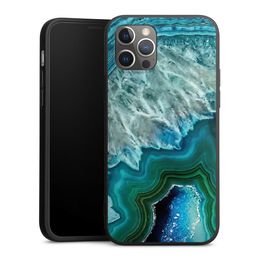 DeinDesign iPhone 12 Pro Handy Premium Silikon H&uuml;lle Handyh&uuml;lle schwarz Case Blue Stone Marble Silikon Premium Case
