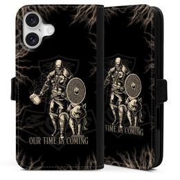 DeinDesign iPhone 16 Plus Handy Klapph&uuml;lle Handyh&uuml;lle aus Kunst Leder schwarz Flip Case Wikinger Vikings Tv Show Designs Sideflip mit Lasche