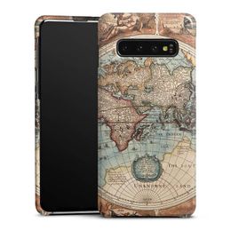 DeinDesign Galaxy S10 Handy Premium Case Smartphone Handyh&uuml;lle Schutzh&uuml;lle gl&auml;nzend Vintage Map World Map Premium Case