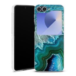 DeinDesign Galaxy Z Flip 6 Handy Hard Case Schutzh&uuml;lle transparent Smartphone Handy H&uuml;lle Stone Marble Blue Hard Case