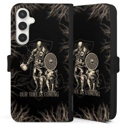 DeinDesign Galaxy S24 FE 5G Handy Klapph&uuml;lle Handyh&uuml;lle aus Kunst Leder schwarz Flip Case Tv Show Designs Wikinger Vikings Sideflip mit Lasche