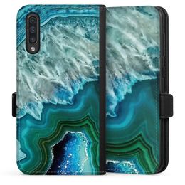 DeinDesign Galaxy A50 Handy Klapph&uuml;lle Handyh&uuml;lle aus Kunst Leder schwarz Flip Case Stone Blue Marble Sideflip mit Lasche