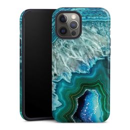 DeinDesign iPhone 12 Pro Max Handy Panzer Handyh&uuml;lle robuste Outdoor H&uuml;lle Schutzh&uuml;lle gl&auml;nzend Blue Stone Marble Tough Case
