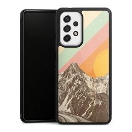 DeinDesign Galaxy A53 5G Handy Gallery Case Handyh&uuml;lle 9H Geh&auml;rtetes Glas R&uuml;ckseite H&uuml;lle Sunshine Retro Mountain Gallery Case