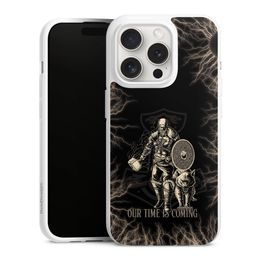 DeinDesign iPhone 15 Pro Handy Silikon H&uuml;lle Case wei&szlig; Handyh&uuml;lle Wikinger Vikings Tv Show Designs Silikon Case