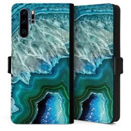 DeinDesign Huawei P30 Pro Handy Klapph&uuml;lle Handyh&uuml;lle aus Kunst Leder schwarz Flip Case Stone Blue Marble Sideflip mit langer Lasche