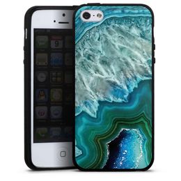 DeinDesign iPhone SE (2016-2019) Handy Silikon H&uuml;lle Case schwarz Handyh&uuml;lle Stone Blue Marble