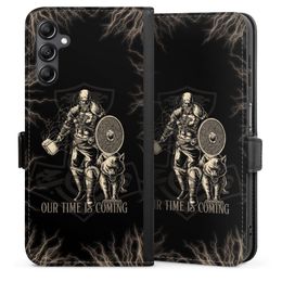 DeinDesign Galaxy A14 4G Handy Klapph&uuml;lle Handyh&uuml;lle aus Kunst Leder schwarz Flip Case Tv Show Designs Wikinger Vikings Sideflip mit Lasche