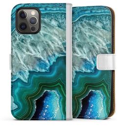 DeinDesign iPhone 12 Pro Max Handy Klapph&uuml;lle Handyh&uuml;lle aus Kunst Leder wei&szlig; Flip Case Stone Blue Marble Sideflip mit Lasche