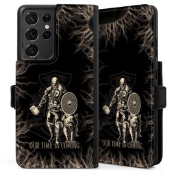 DeinDesign Galaxy S21 Ultra 5G Handy Klapph&uuml;lle Handyh&uuml;lle aus Kunst Leder schwarz Flip Case Tv Show Designs Wikinger Vikings Sideflip mit Lasche