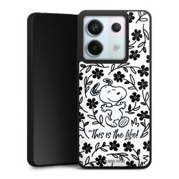 DeinDesign Xiaomi Redmi Note 13 Pro 5G Handy Premium Silikon H&uuml;lle Handyh&uuml;lle schwarz Case Peanuts Flowers Snoopy Silikon Premium Case