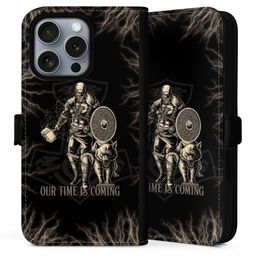DeinDesign iPhone 16 Pro Max Handy Klapph&uuml;lle Handyh&uuml;lle aus Kunst Leder schwarz Flip Case Wikinger Vikings Tv Show Designs Sideflip mit Lasche