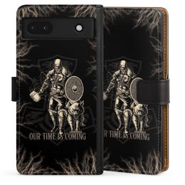 DeinDesign Google Pixel 6a Handy Klapph&uuml;lle Handyh&uuml;lle aus Kunst Leder schwarz Flip Case Tv Show Designs Wikinger Vikings Sideflip mit langer Lasche