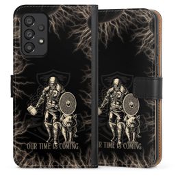 DeinDesign Galaxy A33 5G Handy Klapph&uuml;lle Handyh&uuml;lle aus Kunst Leder schwarz Flip Case Wikinger Vikings Tv Show Designs Sideflip mit langer Lasche