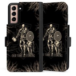 DeinDesign Galaxy S21 5G Handy Klapph&uuml;lle Handyh&uuml;lle aus Kunst Leder schwarz Flip Case Tv Show Designs Wikinger Vikings Sideflip mit Lasche