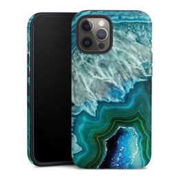 DeinDesign iPhone 12 Pro Handy Panzer Handyh&uuml;lle robuste Outdoor H&uuml;lle Schutzh&uuml;lle matt Blue Stone Marble Tough Case