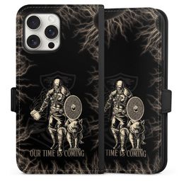 DeinDesign iPhone 15 Pro Max Handy Klapph&uuml;lle Handyh&uuml;lle aus Kunst Leder schwarz Flip Case Wikinger Vikings Tv Show Designs Sideflip mit Lasche