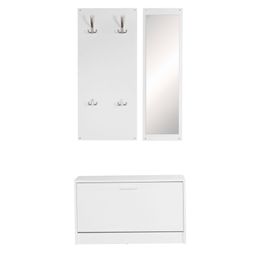 KADIMA DESIGN WANDGARDEROBE mit Spiegel, 10 Haken und Platz f&uuml;r 8 Paar Schuhe DELFT, Wei&szlig; 80x27x180 cm