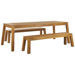 Beliani GARTENM&Ouml;BEL SET 6-Sitzer Akazienholz hellbraun 3-teilig Livorno