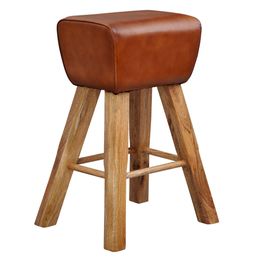 KADIMA DESIGN BARHOCKER &ndash; Ziegenleder und Mango Massivholz, Turnbock-Design, 43x75x43 cm, Dunkelbraun
