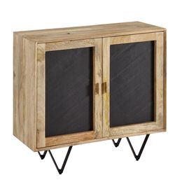 KADIMA DESIGN SIDEBOARD &ndash; Mangoholz, 80x75x35 cm, mit Stauraum, anthrazitfarbene T&uuml;ren