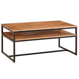 KADIMA DESIGN COUCHTISCH Industrial Vintage, Akazienholz und Eisen, 2 Ablagen, Belastbarkeit 15 kg