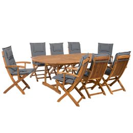 Beliani GARTENM&Ouml;BEL SET 8-Sitzer Akazienholz hellbraun Auflagen graphit Maui