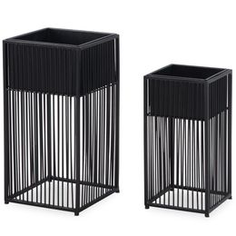 KADIMA DESIGN PFLANZK&Uuml;BEL 2er Set Metall Schwarz mit Gestell quadratisch