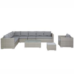 Beliani LOUNGE-SET 8-Sitzer hellgrau linksseitig modular Auflagen grau XXL