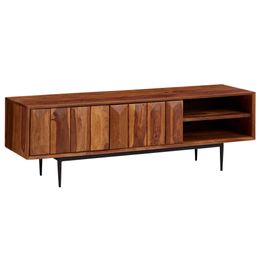KADIMA DESIGN LOWBOARD Massivholz Modern Stil f&uuml;r 55-Zoll Fernseher Push-to-Open mit Edelstahlbeinen