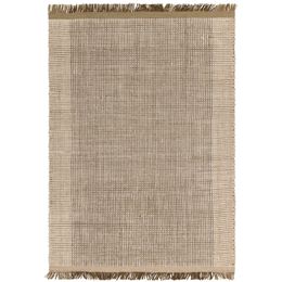 KADIMA DESIGN WOLLTEPPICH handgewebt mit Fransen PISA, geometrisch, Olivgr&uuml;n, 160 x 230 cm