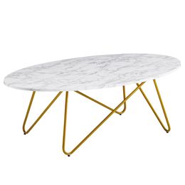 KADIMA DESIGN COUCHTISCH Oval in Marmor-Optik mit goldfarbenem Gestell, Ma&szlig;e 120x40x60 cm