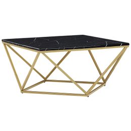 Beliani COUCHTISCH Marmor Optik schwarz/gold quadratisch 80/80 cm Malibu