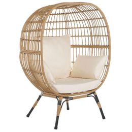 Beliani GARTENSESSEL Rattan nat&uuml;rlich Auflagen cremewei&szlig; Veroli