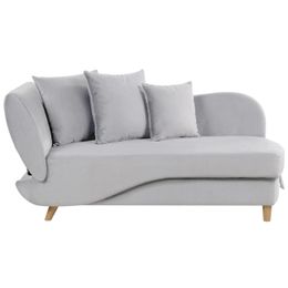 Beliani CHAISELONGUE Samtstoff hellgrau mit Bettkasten linksseitig Meri