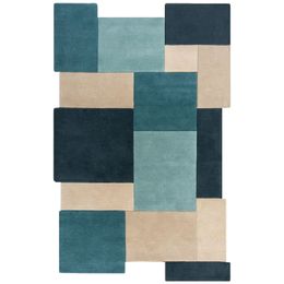 KADIMA DESIGN WOLLTEPPICH HALLEIN, geometrisch, T&uuml;rkis, 200 x 290 cm