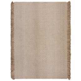 KADIMA DESIGN WOLLTEPPICH handgewebt mit Fransen BOYNE, im Landhaus-Stil, Beige, 120 x 170 cm