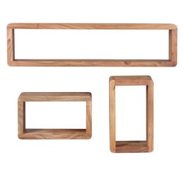 KADIMA DESIGN WANDREGAL Set TEKO CUBES Massivholz Abgerundete Ecken, Beige 80x15x20 cm