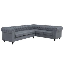 Beliani ECKSOFA Polsterbezug Hellgrau rechtsseitig Chesterfield